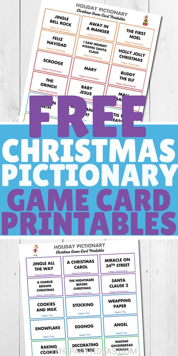 Themed Christmas Pictionary Word List FREE Printable Game Cards 